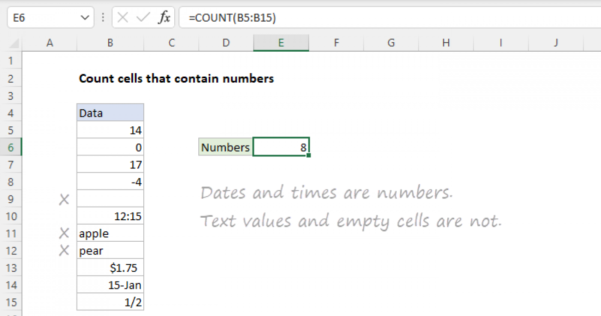 Count Cells That Contain Numbers Excel Formula Exceljet